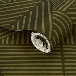 Spoonflower Modern Geometric Abstract Lines Olive 100% Natural Sisal Grasscloth Wallcovering - Green