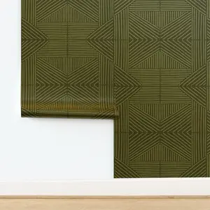 Spoonflower Modern Geometric Abstract Lines Olive 100% Natural Sisal Grasscloth Wallcovering