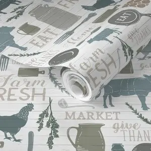 Spoonflower Round Horizontal Modern Farmhouse Farm Fresh Tea Custom Removable Wallpaper - Gray