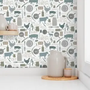 Spoonflower Round Horizontal Modern Farmhouse Farm Fresh Tea Custom Removable Wallpaper