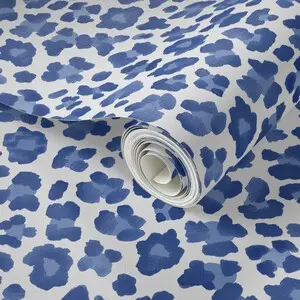 Spoonflower Blue Leopard Print Custom Pre-pasted Wallpaper - White,blue,gray