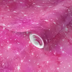Spoonflower Stars Abstract Watercolor Fairy Tale Texture Custom Pre-pasted Wallpaper - Pink