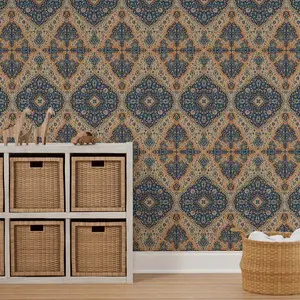 Spoonflower Victorian Damask Islamic Persian Turkish Custom Pre-pasted Wallpaper