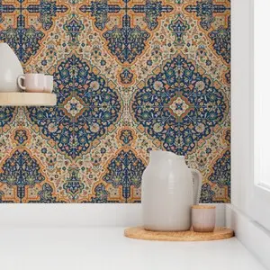 Spoonflower Victorian Damask Islamic Persian Turkish Custom Pre-pasted Wallpaper