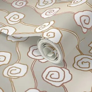 Spoonflower Roses Spiral Art Deco Platinum Custom Removable Wallpaper - Gold,beige,gray