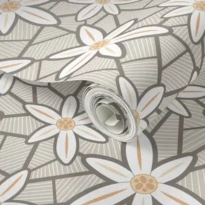 Spoonflower Lily Lilies Taupe Brenda Zapotosky Floral Flower Custom Pre-pasted Wallpaper - Gray