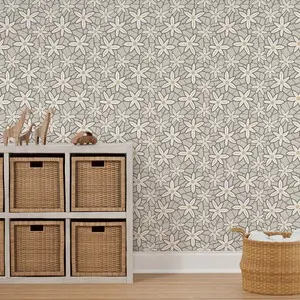 Spoonflower Lily Lilies Taupe Brenda Zapotosky Floral Flower Custom Pre-pasted Wallpaper - Gray