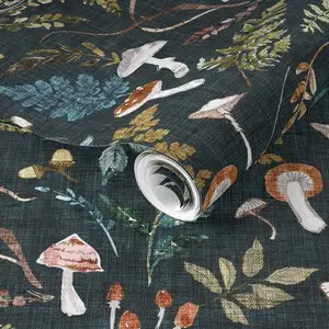 Spoonflower Black Vintage Nature Forest Woodland Leaf Fern Custom Removable Wallpaper - Teal
