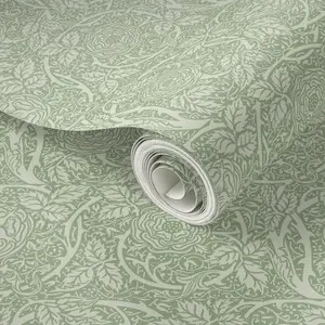 Spoonflower Classics Greek Roses Sage William Morris Traditional Wallpaper - Green