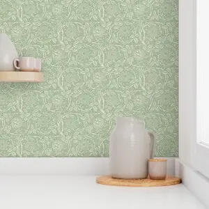 Spoonflower Classics Greek Roses Sage William Morris Traditional Wallpaper
