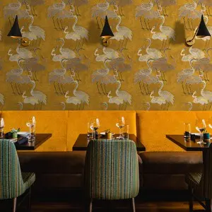 Spoonflower Deco Cranes Golden Birds Oriental Texture Custom Pre-pasted Wallpaper - Gold