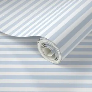 Spoonflower Stripe Pale Blueberry White Light Stripes Traditional Wallpaper - Blue