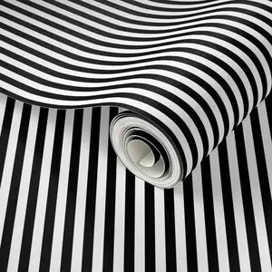 Spoonflower Black White Stripes Striped Stripe Lines Custom Removable Wallpaper - Black,white,gray