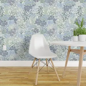Spoonflower Wallpaper Botanical Meadow Flowers Summer Custom Pre-pasted Wallpaper
