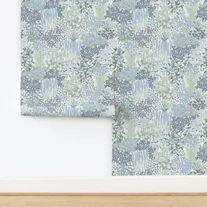 Spoonflower Wallpaper Botanical Meadow Flowers Summer Custom Pre-pasted Wallpaper