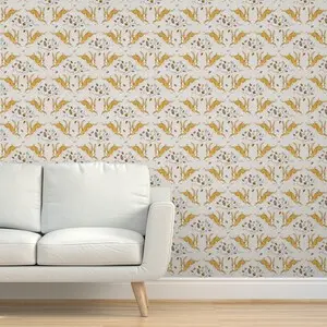 Spoonflower Rabbit Woodland Mushroom Damask Forest Nursery Custom Pre-pasted Wallpaper
