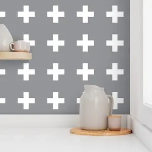 Spoonflower Plus Sign Cross White Modern Nursery Gender Custom Pre-pasted Wallpaper - Gray