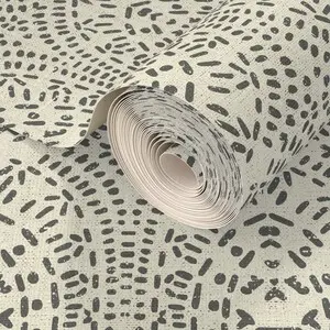 Spoonflower Vintage Modern Geometric Geo Linen French Rustic Custom Pre-pasted Wallpaper - Gray