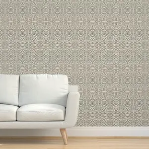 Spoonflower Vintage Modern Geometric Geo Linen French Rustic Custom Pre-pasted Wallpaper
