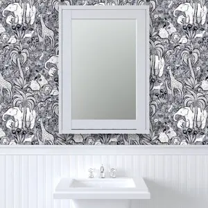 Spoonflower Safari Line Art Custom Pre-pasted Wallpaper