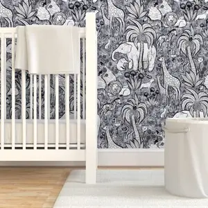 Spoonflower Safari Line Art Custom Pre-pasted Wallpaper