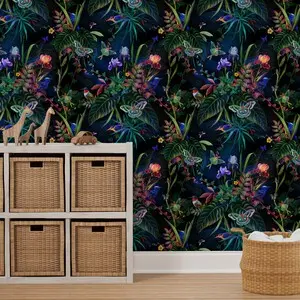 Spoonflower Butterflies Birds Wallpaper Hummingbirds Jungle 100% Natural Sisal Grasscloth Wallcovering