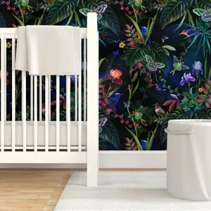 Spoonflower Butterflies Birds Wallpaper Hummingbirds Jungle 100% Natural Sisal Grasscloth Wallcovering