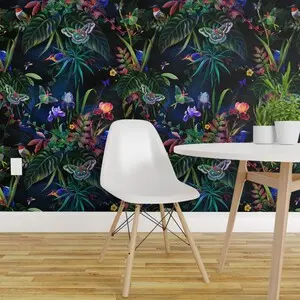 Spoonflower Butterflies Birds Wallpaper Hummingbirds Jungle 100% Natural Sisal Grasscloth Wallcovering