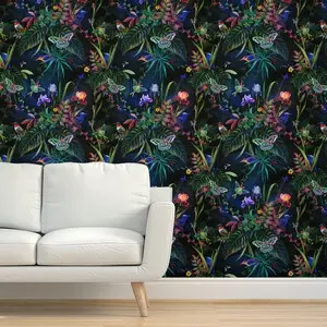 Spoonflower Butterflies Birds Wallpaper Hummingbirds Jungle 100% Natural Sisal Grasscloth Wallcovering