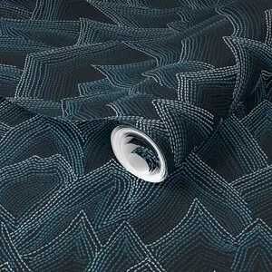 Spoonflower Abstract Dark Night Hand Drawn Monochromatic Custom Pre-pasted Wallpaper - Black,blue