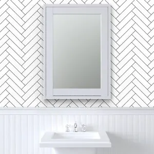 Spoonflower Black And White Herringbone Minimalist Scandi Custom Pre-pasted Wallpaper