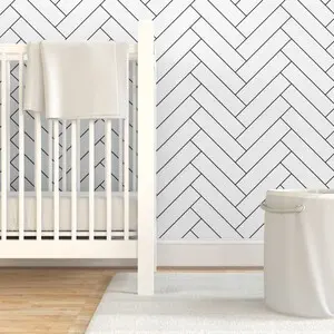 Spoonflower Black And White Herringbone Minimalist Scandi Custom Pre-pasted Wallpaper