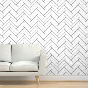 Spoonflower Black And White Herringbone Minimalist Scandi Custom Pre-pasted Wallpaper