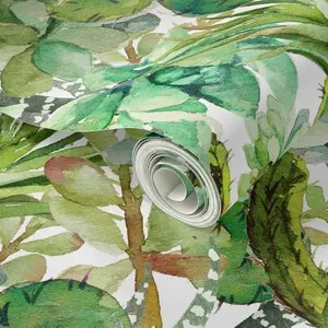 Spoonflower Mix Match Succulents Flowers Leaves Floral Custom Removable Wallpaper - Green