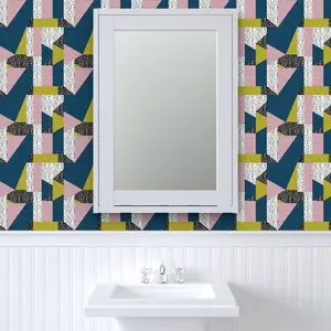Spoonflower Postmodern Puzzle Memphis 1980s 1990s Geometric Custom Pre-pasted Wallpaper