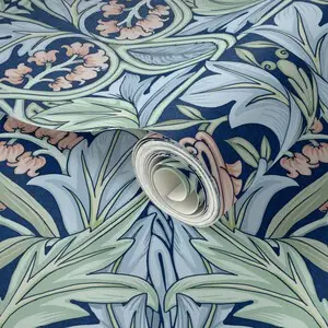 Spoonflower Victorian Damask Botanical William Morris G135 Custom Pre-pasted Wallpaper Blue,green,teal