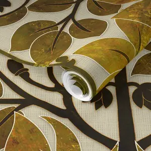 Spoonflower Brown Gold Plant Vine Fall Art Traditional Wallpaper - Brown,beige,green