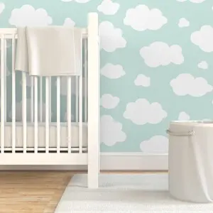 Spoonflower Clouds Mint Cloud Sky Weather Nursery Custom Pre-pasted Wallpaper