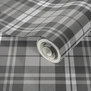 Spoonflower Plaid Grey Winter Monochrome Little Arrow Fall Custom Removable Wallpaper - Gray