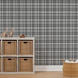 Spoonflower Plaid Grey Winter Monochrome Little Arrow Fall Custom Removable Wallpaper