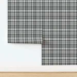 Spoonflower Plaid Grey Winter Monochrome Little Arrow Fall Custom Removable Wallpaper