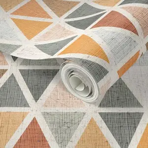 Spoonflower Triangles Grey Orange Traditional Wallpaper - Gray,brown