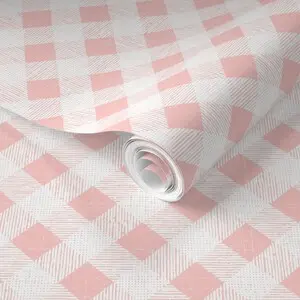 Spoonflower Stripe Gingham Check Pastel Diagonal Buffalo Custom Removable Wallpaper - Pink,gray