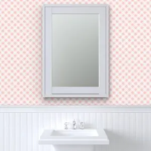 Spoonflower Stripe Gingham Check Pastel Diagonal Buffalo Custom Removable Wallpaper - Pink,gray