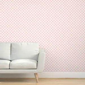 Spoonflower Stripe Gingham Check Pastel Diagonal Buffalo Custom Removable Wallpaper - Pink,gray
