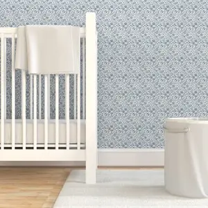 Spoonflower Ditsy White Floral Flowers Small Doll Scale Custom Pre-pasted Wallpaper