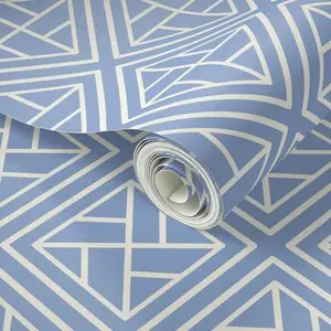 Spoonflower Asian Geometric Periwinkle Soft And White Traditional Wallpaper - Blue