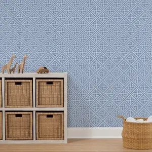Spoonflower Asian Geometric Periwinkle Soft And White Traditional Wallpaper