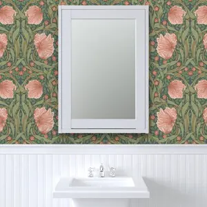 Spoonflower Floral Victorian William Morris Arts And Crafts Traditional Wallpaper - Green