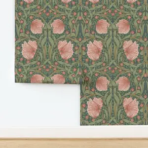 Spoonflower Floral Victorian William Morris Arts And Crafts Traditional Wallpaper - Green